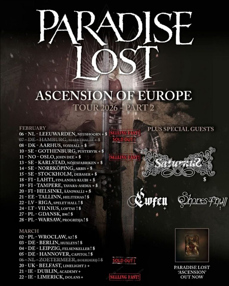 SATURNUS will join PARADISE LOST on tour in Europe 2026 – music-scan.de